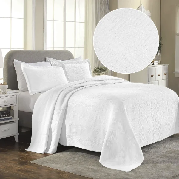 Geometric Fret Bedspread Set, 100% Cotton Jacquard Matelasse Bedding ...