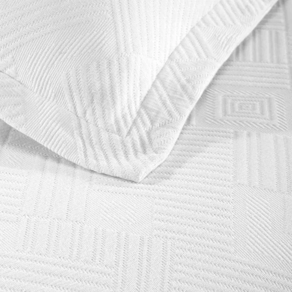 Geometric Fret Bedspread Set, 100% Cotton Jacquard Matelasse Bedding ...