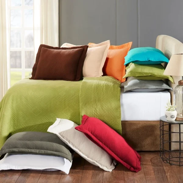 Geometric Fret Bedspread Set, 100% Cotton Jacquard Matelasse Bedding ...